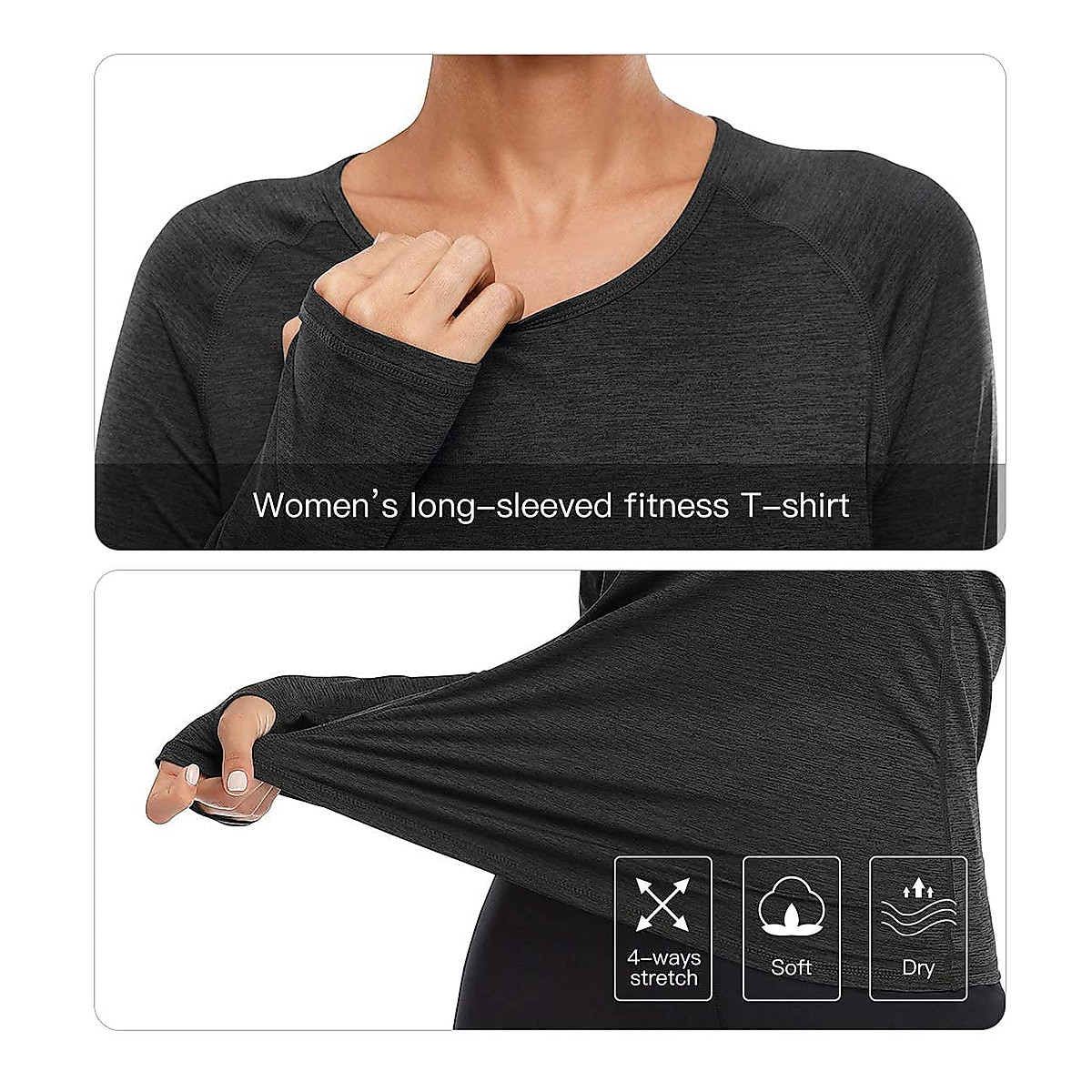 VUTRU Women's Long Sleeves Workout T Shirt Breathable Sports Running Yoga Tops Thumb Holes Heather Grey