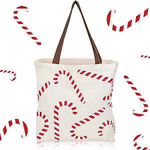 Frienda Christmas Canvas Tote Bag Reusable Shopping Bag Large Xmas Multipurpose Grocery Bag Casual Canvas Shoulder Handbag with Handles for Outdoor Supermarket Shopping Christmas Party Favor Supplies