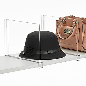 mDesign Plastic Closet Shelf Dividers; Tall Organizer Separators with Clip for Shelves in Bedroom and Closets for Jean, Sweater, Shirt, Purse, and Clothes Storage - Lumiere Collection, 4 Pack, Clear