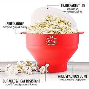 Zulay Kitchen Large Microwave Popcorn Maker - BPA-Free Silicone Popcorn Popper - Microwave Collapsible Bowl With Lid - Family Size Microwave Popcorn Bowl - 15 Popcorn Cup Capacity (Red)