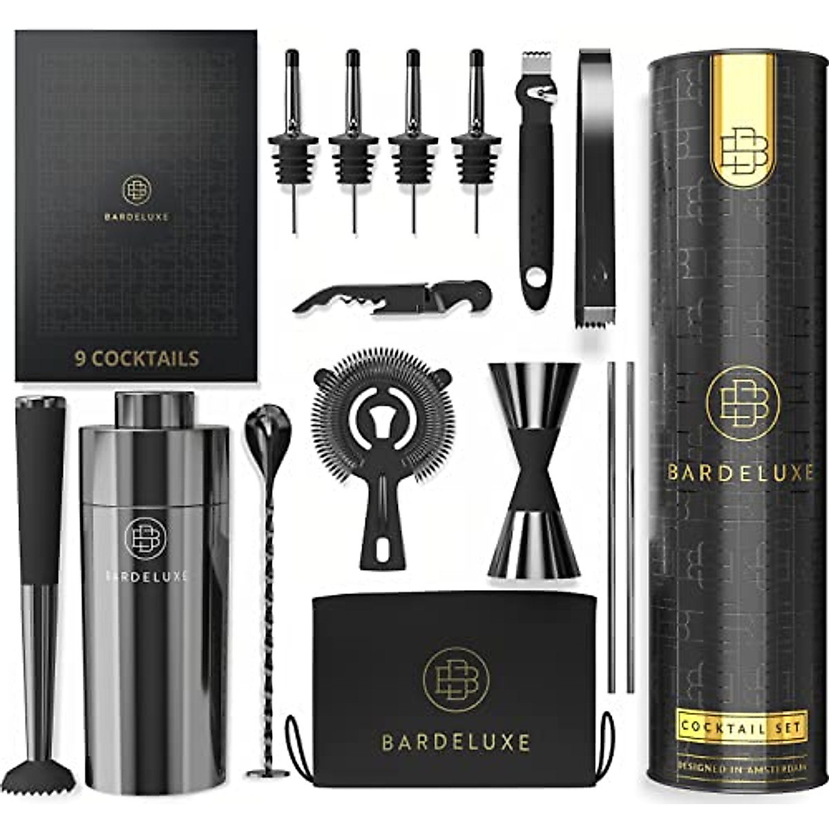 BarDeluxe Bartender Kit, Cocktail Shaker Set, Bar Set | Mixology Bartender Kit, Cocktail Set, Cocktail Kit | Shaker Set Bartender Kit, Cocktail Shaker Kit, Bartending Kit | Mixology Set (Black)