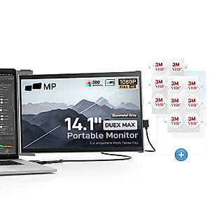 Duex Max Grey Portable Monitor with Adhesive, New Mobile Pixels 14.1" Full HD 1080P IPS Auto Rotated Laptop Screen Extender, USB A/Type-C USB Powered Plug and Play (1 Max Grey and 12* Adhesive)