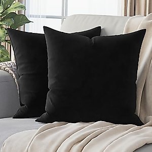 NEATERIZE Premium Velvet Pillow Covers 18x18 Black - Washable Decorative Fabric Throw Pillow Covers for Couch or Bed - Set of 2