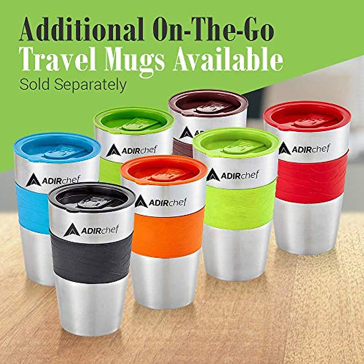 AdirChef Single Serve Mini Travel Coffee Maker & 15 oz. Travel Mug Coffee Tumbler & Reusable Filter for Home, Office, Camping, Portable Small and Compact (Green)
