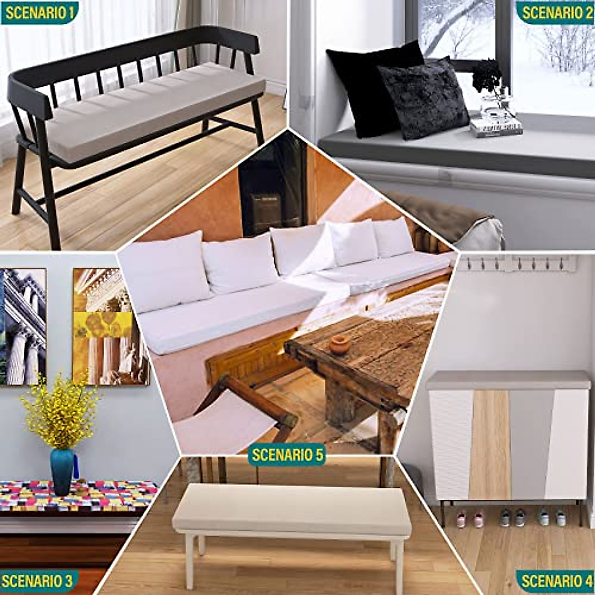 mudilun Indoor 31inch Piano Bench Cushion Outdoor UV Protection Lounge Patio Seat Pad Thickened Soft Sofa Pads Kitchen Dining Washable Cushions(Beige)