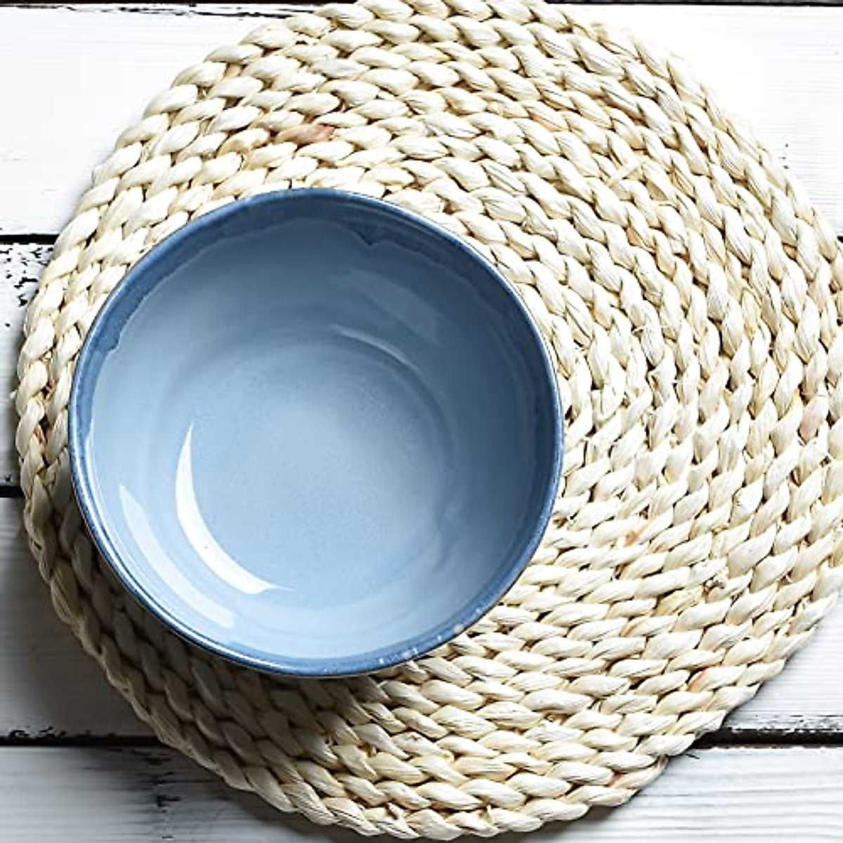 Bosmarlin Ceramic Soup Bowl Set of 4, 28 Oz, Cereal Bowl for Oatmeal, Dishwasher and Microwave Safe, Reactive Glaze (Blue, 6 inches)