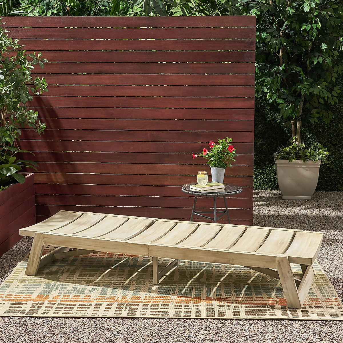 GDFStudio Outdoor Wood and Iron Chaise Lounge, Light Gray and Gray