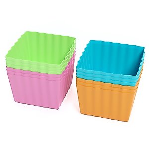 Bakerpan Silicone Square Molds for Baking, Baking Cups, Mini Cake Molds, Square Cupcake Liners, 1.5 Inch Square Cups - Set of 12