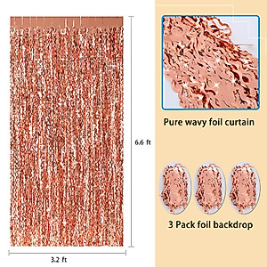 CYLMFC Wavy Fringe Curtain - Rose Gold, 3.3 ft x 6.6 Feet, Pack of 3 | Party Decorations, Streamers for Birthday Backdrop