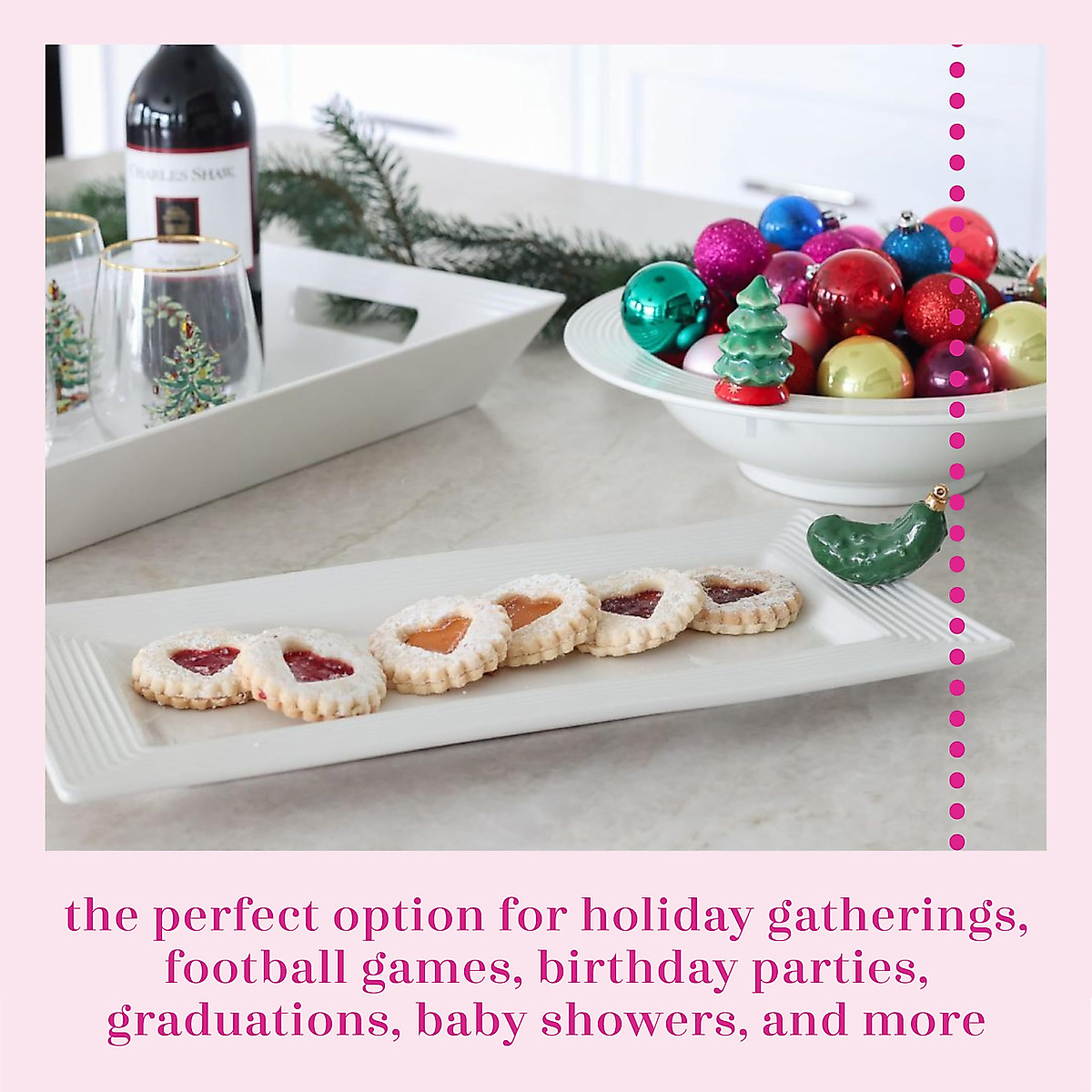 Nora Fleming Stoneware Bread Tray - Serving Platter for Appetizers, Side Dishes, and Dinners - Rectangular Design - Pair with One of Our Hand-Painted Minis - White