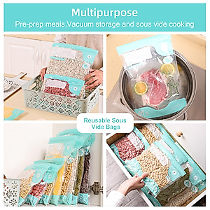 CABIBOX Handheld Vacuum Sealer, Sous Vide Bags, Vacuum Hand Pump with 20Pcs Reusable Food Saver Sealer Bags & 6 Sealing Clips & 1 handheld pump, Vacuum Zipper Bags for Sous Vide Cooking