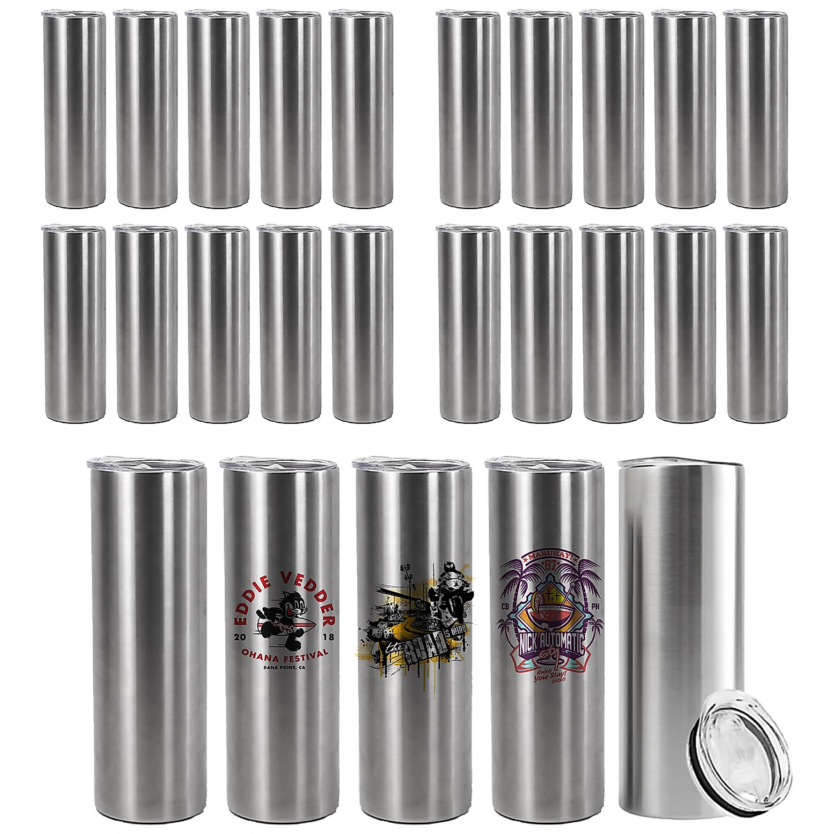 AGH 25 Pack Sublimation Tumbler Blanks with Lid and Straw,20 OZ Straight Stainless Steel Skinny Straight Sublimation Tumbler Cups (25PCS-Stainless Steel)