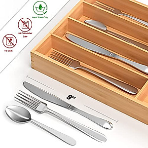 Bamboo Cutlery Tray Kitchen Utensil Silverware Flatware Drawer Organizer Dividers with 5 Compartment