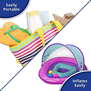 SwimSchool Deluxe Baby Pool Float with Adjustable Canopy - 6-24 Months - Baby Swim Float with Splash & Play Activity Center Safety Seat - Pink/Aqua
