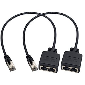Duttek RJ45 Splitter Ethernet, RJ45 Ethernet Port Splitter, RJ45 1 Male to 2 Female Adapter for Ethernet Cat 5/CAT 6 LAN Ethernet Cable Extender Surf Online at The Same time 50cm/1.64 FT (1 Pair)