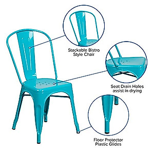 EMMA + OLIVER Commercial Grade Teal-Blue Metal Indoor-Outdoor Stackable Chair