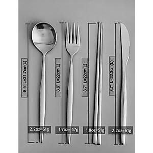 cozymomdeco Korean Made Stainless Steel Utensil Flatware Cutlery Korean Chopsticks and Spoon Set Fork Knife Spoon & Chopsticks, 4Pcs (Silver)
