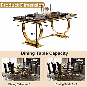 ACEDÉCOR Modern Dining Room Table with Gold Stainless Steel Metal U-Base in Black Gold