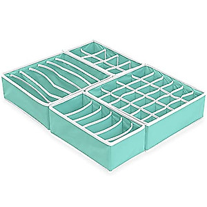 Set of 4 Closet Drawer Organizers Underwear Drawer Organizers for Large Bras, Foldable Cloth Organizers and Storage for Clothing, Socks, Underwear, Ties,Green