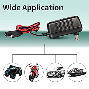 Vemote Trickle Battery Charger Maintainer, 12V / 6V Automatic Smart Battery Charger for Automotive Car Motorcycle Lawn Mower Marine Boat RV ATVs Sealed Lead Acid Battery