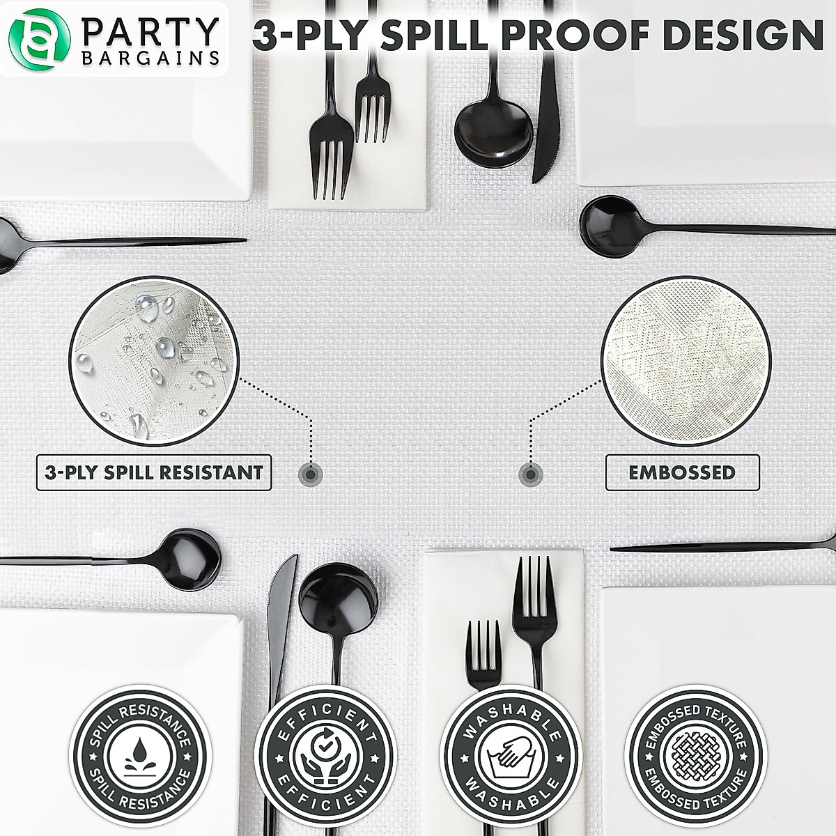 PARTY BARGAINS 5 Disposable Table Covers - 54" X 108", 3 Ply Paper & Plastic White Table Cover