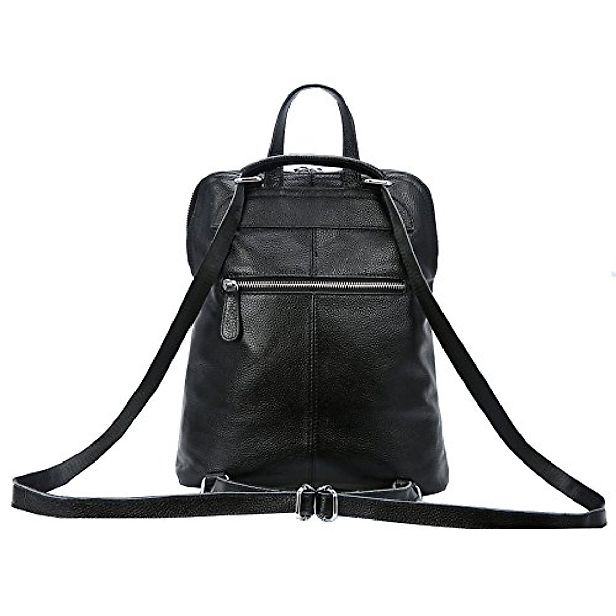 HESHE Leather Backpack Designer Purse for Women Fashion Ladies Travel College Shoulder Bag (Black-Top Grain Leather-T014)