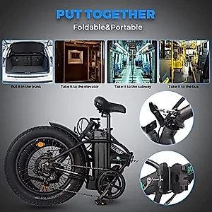 ECOTRIC Electric Bike 500W Folding Ebike 20" Fat Tire Foldable Electric Bicycle 48V 12.5AH Lithium Removable Battery Beach Snow Mountain E-Bike Commute Ebike for Adults Shimano 7-Speed