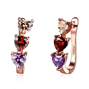 WSKFLY Colorful Cubic Zirconia Heart hoop Earrings,18K Rose Gold Boutique Earrings for Women