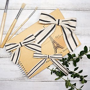 CT CRAFT LLC Ivory Cotton Black Stripes Ribbon 1" x 10 Yards for Home Décor Gift Present Wrapping DIY Crafts Birthday Wedding Bouquet Christmas