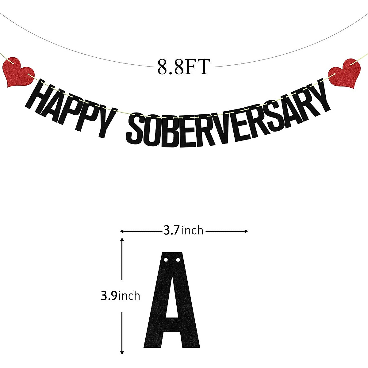 Happy Soberversary Banner, Happy Sober Anniversary Decorations, Happy Sobriety, Perfect for the Celebration of Lengths of Sobriety and Recovery Birthdays Black Red Glitter
