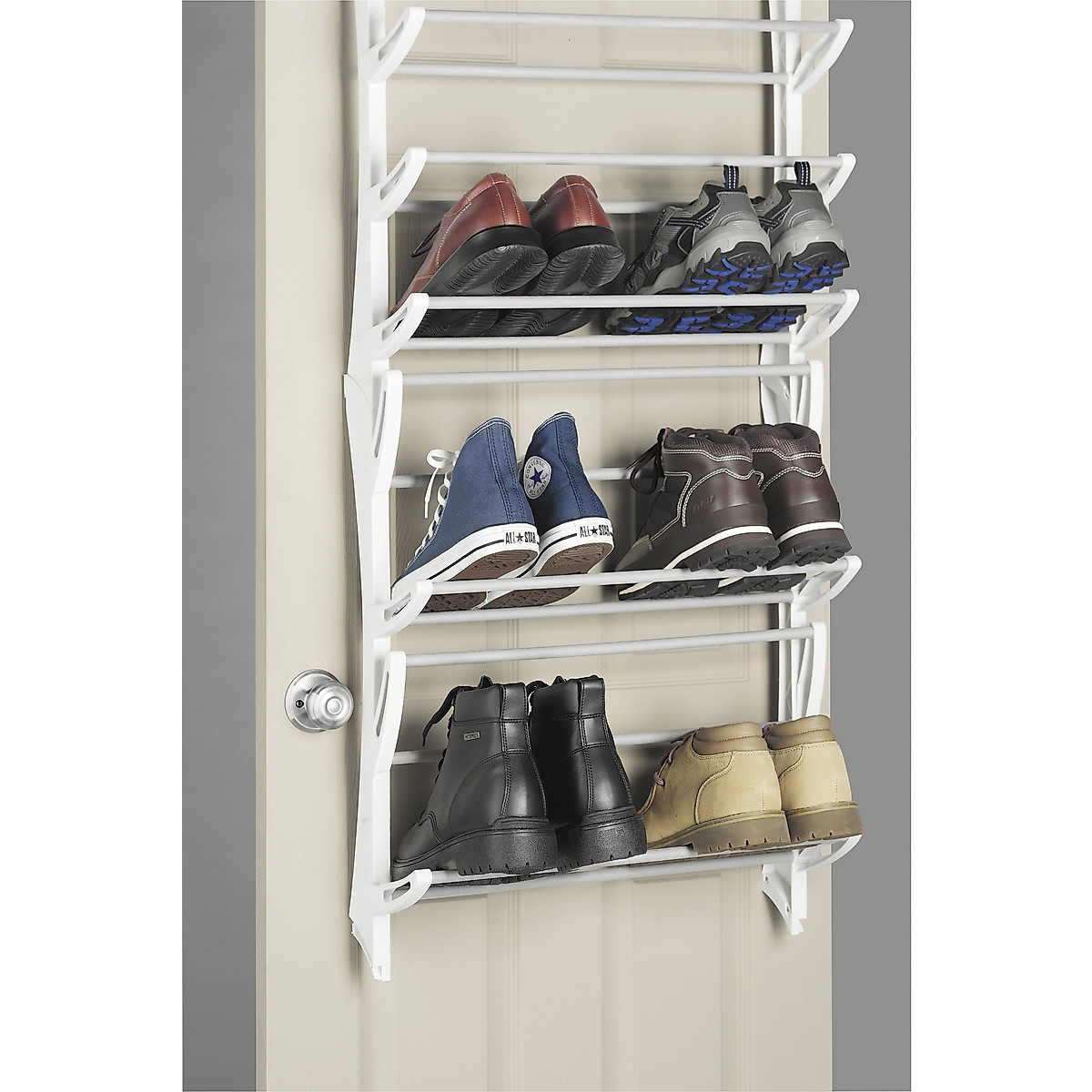 Whitmor Over the Door Shoe Rack, Fold-up Non-slip Bars, 36 Pair, White