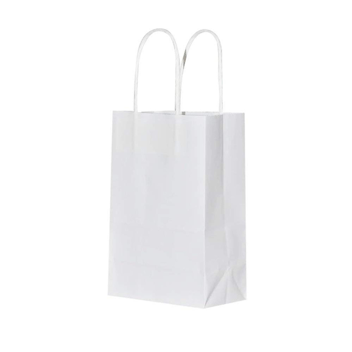 bagmad 50 Pack Sturdy Small White Gift Paper Bags with Handles Bulk, Kraft Bags 5.25x3.25x8 inch, Craft Grocery Shopping Retail Party Favors Wedding Bags Sacks (White, 50pcs)