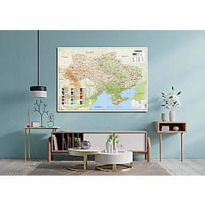 Detailed Ukraine Physical Map - 23.3 x 33.1 Inches - Paper Laminated