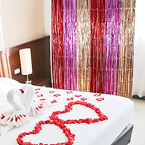 LOLStar 3 Pack Valentine's Day Photo Booth Props Valentines Day Party Decorations 3.3X6.6 ft Red Pink and Champagne Gold Foil Fringe Curtains Backdrop Streamers for Valentine's Day Decor