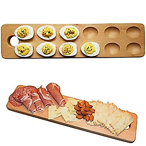 HigherHuman Reversible Wood Deviled Egg Tray and Charcuterie Board Cheese Serving Platter