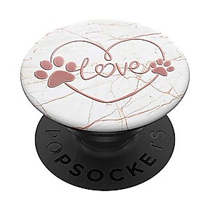 Rose Pink Dog Paw Print Heart love and White Grey pattern PopSockets Swappable PopGrip
