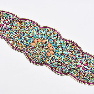 idealway Bohemian Women Belts Wide Stretch Elastic Waist Cinch Belt Handmade Beaded Flower Adjustable Belt for Dresses (C)