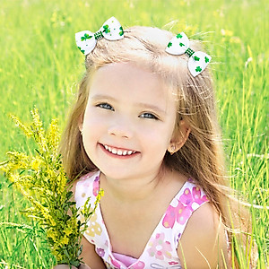 6 Pieces St. Patrick's Day Hair Bows Clips Barrettes Irish Green Shamrock Clover Hair Alligator Clips Ribbon Hair Bows Hairpin Accessories for Girls Kids Women St Patrick's Day Party Decorations