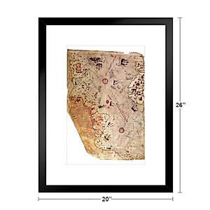 Piri Reis 1513 Historical World Map Travel World Map with Cities in Detail Map Posters for Wall Map Art Wall Decor Geographical Illustration Travel Destinations Matted Framed Wall Art Decor 20x26