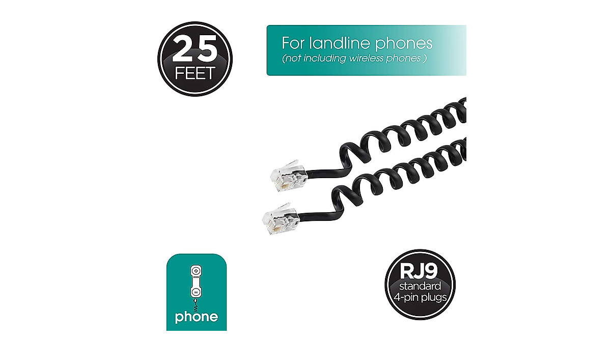 Power Gear Coiled Telephone Cord - 25 ft Reach, Universal