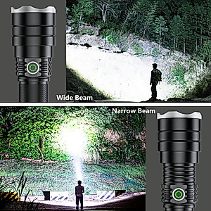 LED Rechargeable Flashlights High Lumens, 290000 Lumen Super Bright Flashlight with ΒATTERY & USB Cable, Powerful Handheld Waterproof flashlights with 4 Modes for Home/Camping/Emerge∩cy/Reading