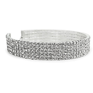 Rhinestone Choker 5 Row Silver by LuxeLife – Women’s Crystal Look Necklace with 5 Inch Extender Chain – Classic Fashion Jewelry Accessories – Matches Earrings and Bracelets Flawlessly