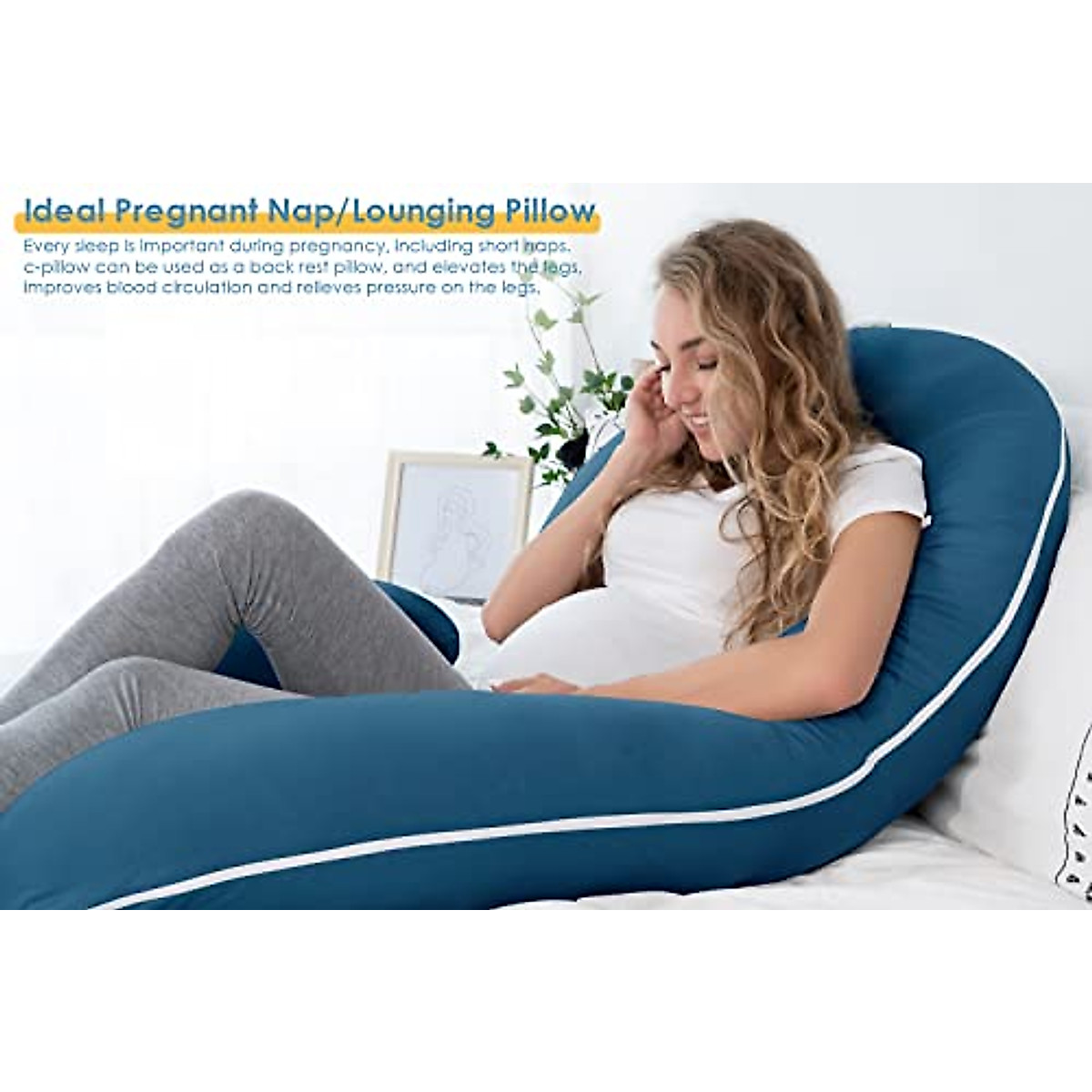 INSEN Pregnancy Pillow,Maternity Body Pillow with Velvet Cover,C Shaped Body Pillow for Sleeping (Blue Jersey)