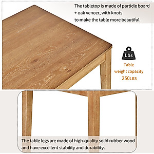 SIYSNKSI 5-Piece Farmhouse Kitchen Dining Table Set, Wooden Rectangular Dining Table with 4 Upholstered Chairs, Kitchen Furniture Set for Dining Room (Natural Wood 077)