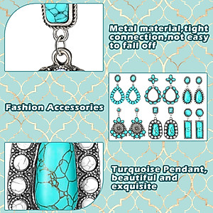 BBTO 6 Pairs Turquoise Oval Earrings Turquoise Bohemian Dangle Boho Cowboy Leather Vintage Earrings Leather Wood Teardrop Earrings Aztec Pattern Turquoise Earrings for Halloween Women(Classic)