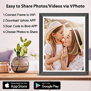 Digital Picture Frame 15-Inch Large Digital Photo Frame - 32GB WiFi Fullja Smart Frame, Remote Control, Full Function, Share Photos via App Email, Unlimited Cloud Storage, Wall Mounted for Home Decor