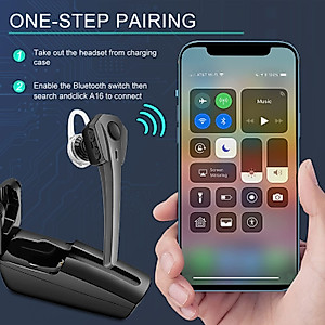 New Bluetooth Earpiece V5.1 Wireless Handsfree Headset with Microphone 24 Hrs Driving Headset 240 Hrs Standby Time for iPhone Android Samsung Laptop Trucker Driver
