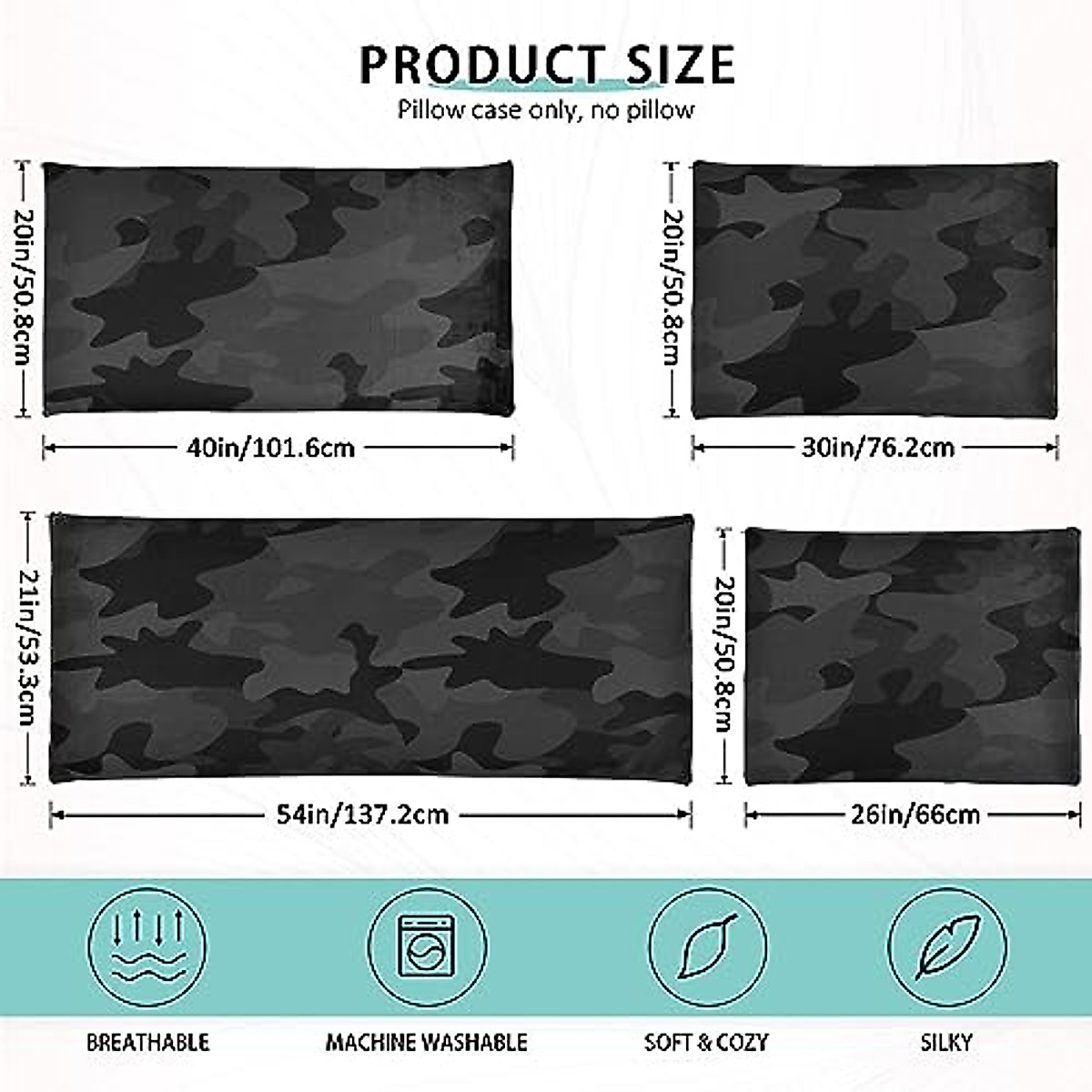 Black Grey Camouflage Pillow Cases King Size Velvet Pillow Covers Super Soft Decorative Pillowcase with Zipper for Women Men Bedroom Sofa Couch