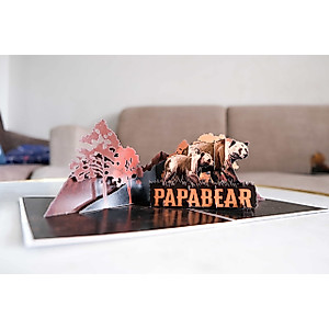 Fathers Day Pop Up Card, Papa Bear Fathers Day Pop Up Card, Papa Bear Pop Up Card - Father's Day Card from Wife, Daughter, Son, Kids for Husband, Grandpa, Birthday Includes Envelope and Note Tag, 6" x