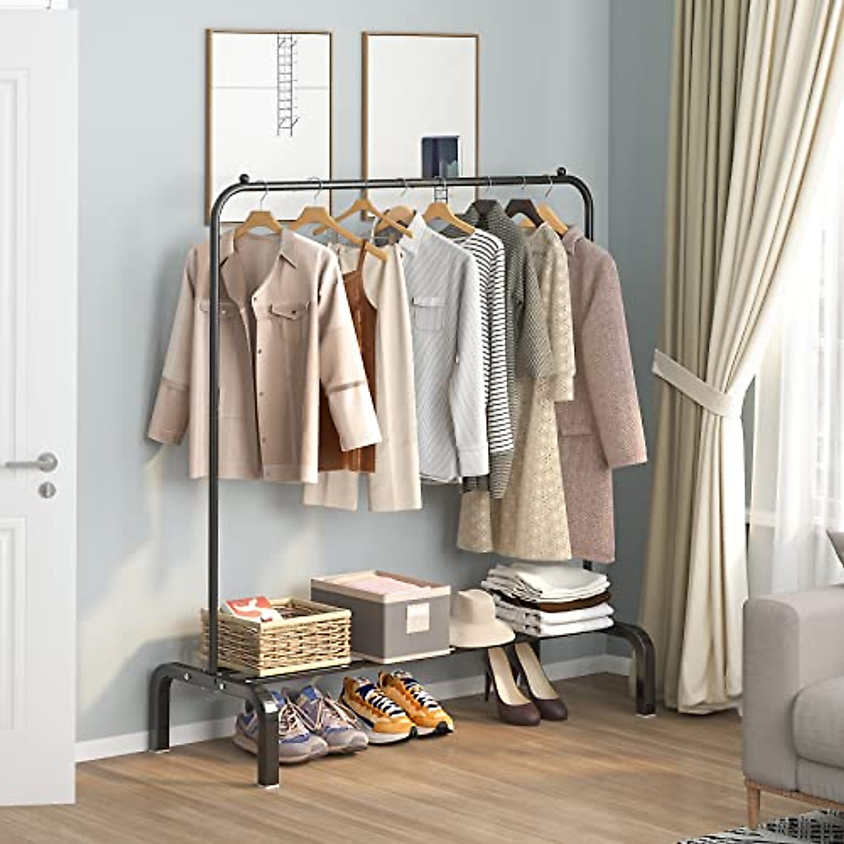 OTROUWORHT Clothes Rack Metal Clothing Rack with Bottom Shelf Garment Rack for Hanging Clothes Shirts Jeans and Coats Black